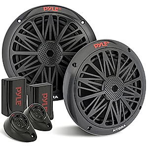 Pyle 200 Watt Marine Boat Speaker System Weather Proof Dual 2 Way 6.5 Inch Outdoor Speakers w/ 85Hz-6kHz Frequency Response, Heavy Duty 8oz Magnet Structure PLMR6KB & Bluetooth Marine Receiver Stereo