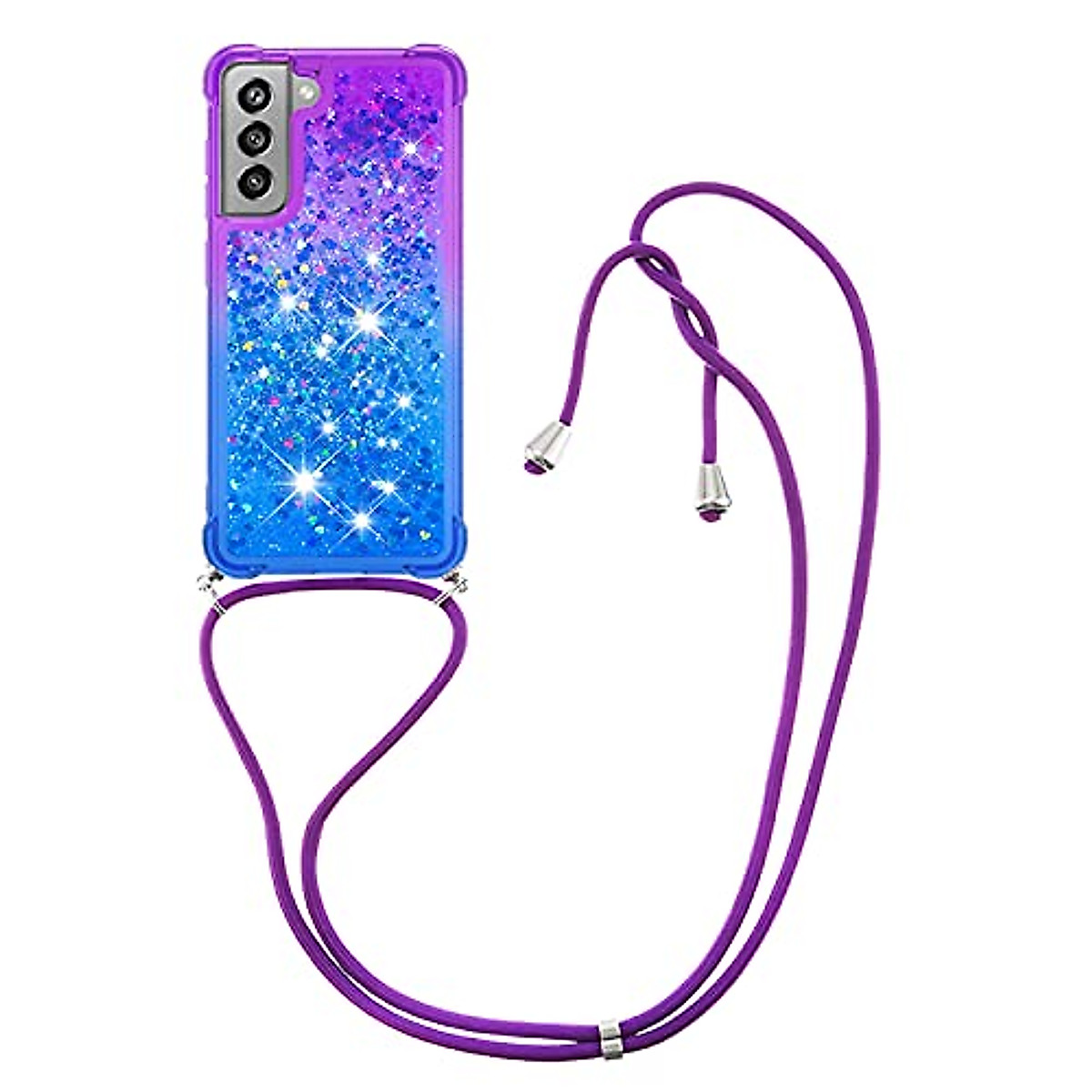 CCSmall Samsung Galaxy S21 FE (Not S21) Case,Strap Crossbody Gradient Quicksand Bling Sparkle Flowing Liquid Floating with Neck Cord Lanyard Strap Cover for Samsung Galaxy S21 FE LSGS Purple Navy