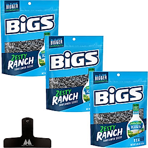 BIGS Flavored Ranch Flavored Sunflower Seeds - 5.35 oz Bags (Pack of 3) - With Mighty Merchandise Bag Clip