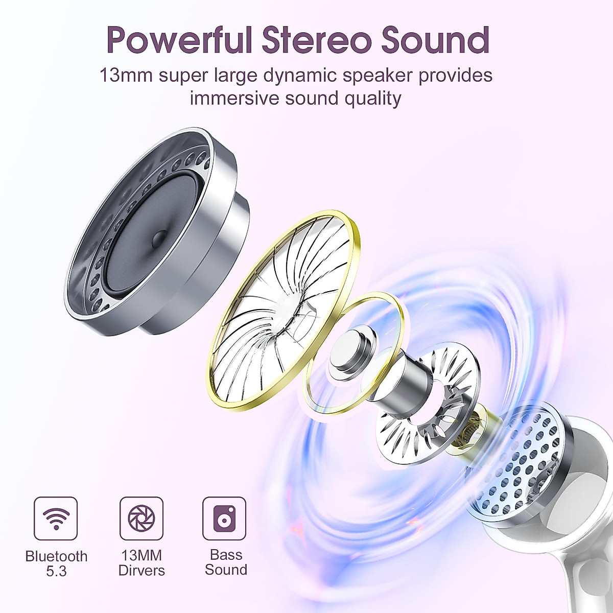 2024 Bluetooth 5.3 Headphones Wireless Earbuds HiFi Stereo, 40H Playtime in-Ear Earbud, Bluetooth Earbuds with LED Power Display, IP7 Waterproof Wireless Earphones Sport Headset for Android iOS