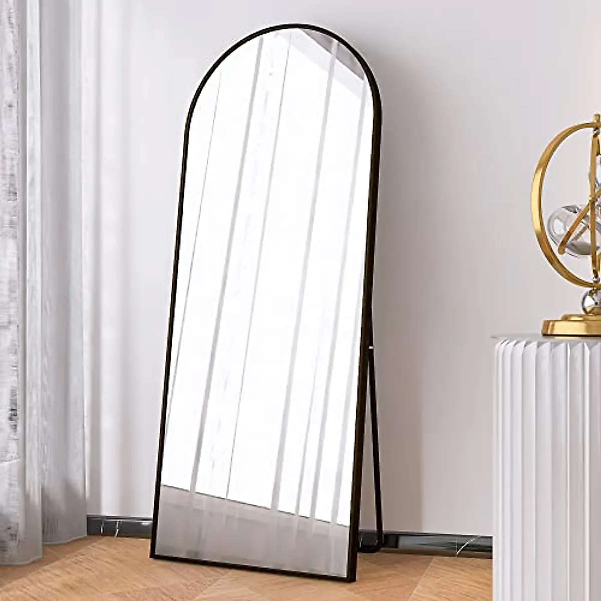 AXNOGAVH 65" X 24" Full Length Mirror, Arch Floor Mirror Aluminum Alloy Wall Mirror for Bedroom Dressing Room Black