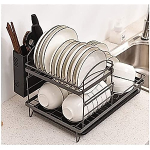 Plate Rack Draining Dish Rack Dish Drying Rack, 2 Tier Dish Rack With Drainboard, Dish Drainer With Utensil Holder And Cup Holder Pan Plate Holder