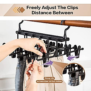 2 Packs Pant Skirt Hangers with Clips, DILIBRA 6 Layers Plastic Space Saving Pants Rack Cloth Hangers, Foldable Closet Storage Organizer for Pants Jeans Slack Trousers Skirts Scarf Towels
