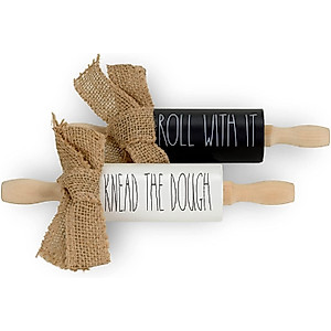 Noble Nest Mini Rolling Pins for Tiered Tray Decor | Black & White | Rae Dunn Inspired Small Rolling Pin Tier Tray Decor | Small Decor Items for Shelf | Farmhouse Decorations - Coffee Table Tray Decor