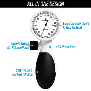 LUANERL Manual Blood Pressure Cuff Adult 9”-21” Inches (22-53CM) (Large/XL)- Aneroid Sphygmomanometer -Extra Large with Integrated Bulb, Dial and Air Valve, Comfort Cuff | for Clinical or Home Use