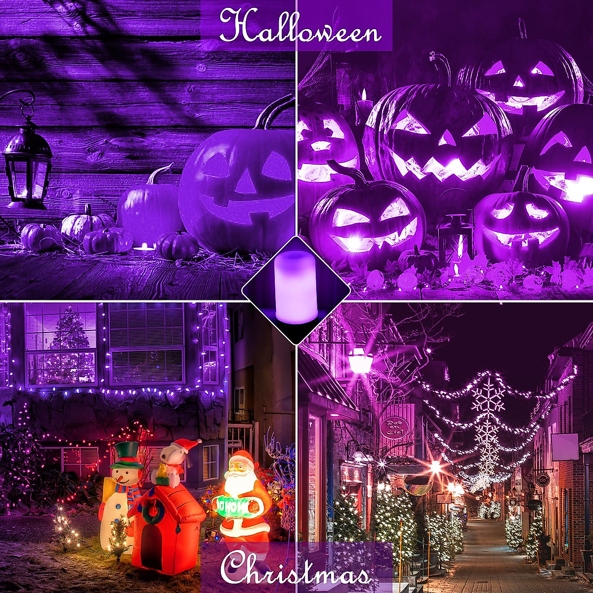 Bestview LED Flame Effect Light Bulbs,4 Modes Smart E26/E27 Base Flickering Fire Light Bulbs for Halloween, Christmas, Party, Porch, Indoor&Outdoor Home Decoration Lighting (Purple 2 Pack)