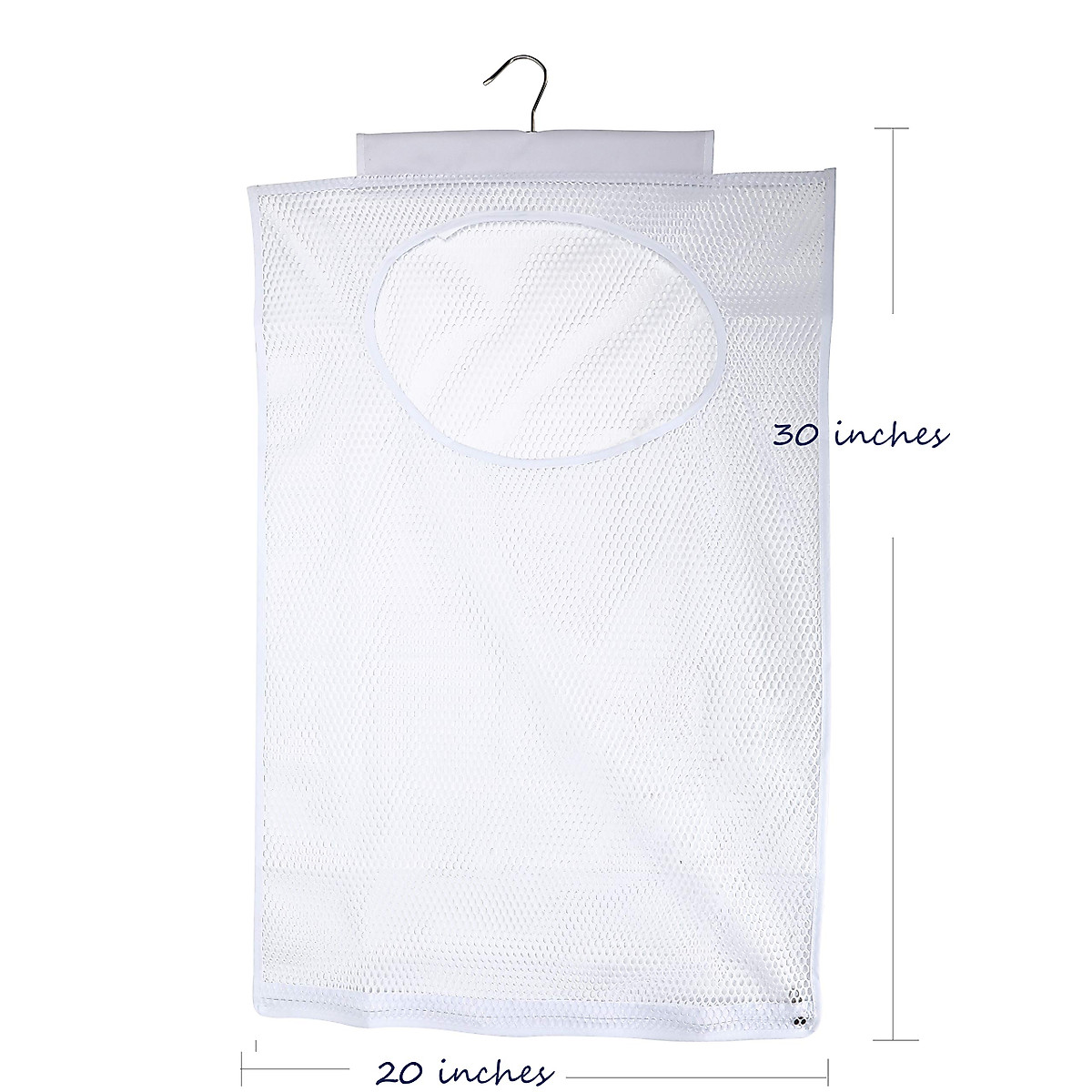 Dearjana Door-Hanging Mesh Laundry Hamper Bag, Space Saving Corner Small Laundry Basket Dirty Clothes Hamper with Rotating Metal Hanger for Apartment, RV, Camper, Cabin, College Dorm Use(White)