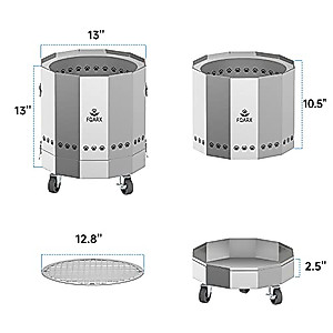 FQARX Bonfire Fire Pit - Smokeless Fire Pit Stainless Steel Outdoor Firepit & Campfire Grill, Great for Camping, Cooking, Tailgating, and Patio | 13x13 Inches
