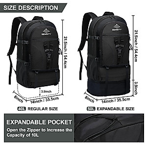 SEMSTY Hiking Backpack, 40L+10L Expandable Travel Backpack Flight Approved, Camping, Travel Backpack For Men and Women