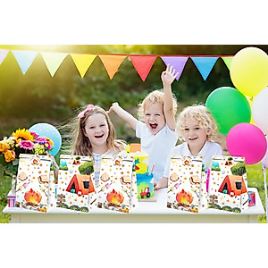 XGELUL Camping Party Favors Candy Bags with Stickers - S’mores Goodie Gift Treat Bags - Camping Themed Birthday Party Supplies