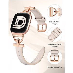 Wearlizer Leather Band Compatible with Fitbit Versa 2 Bands for Women, Dressy Slim Leather Strap Wristband with D-Shape Metal Buckle for Fitbit Versa/Versa 2/Versa Lite/Versa SE Smart Watch