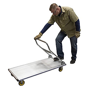 Vestil AFT-48-NM Aluminum Folding Platform Truck with Single Handle and 5" Non-Marking Polyurethane Casters, 600 lbs Capacity, 48" Length x 24" Width x 8-3/8" Height