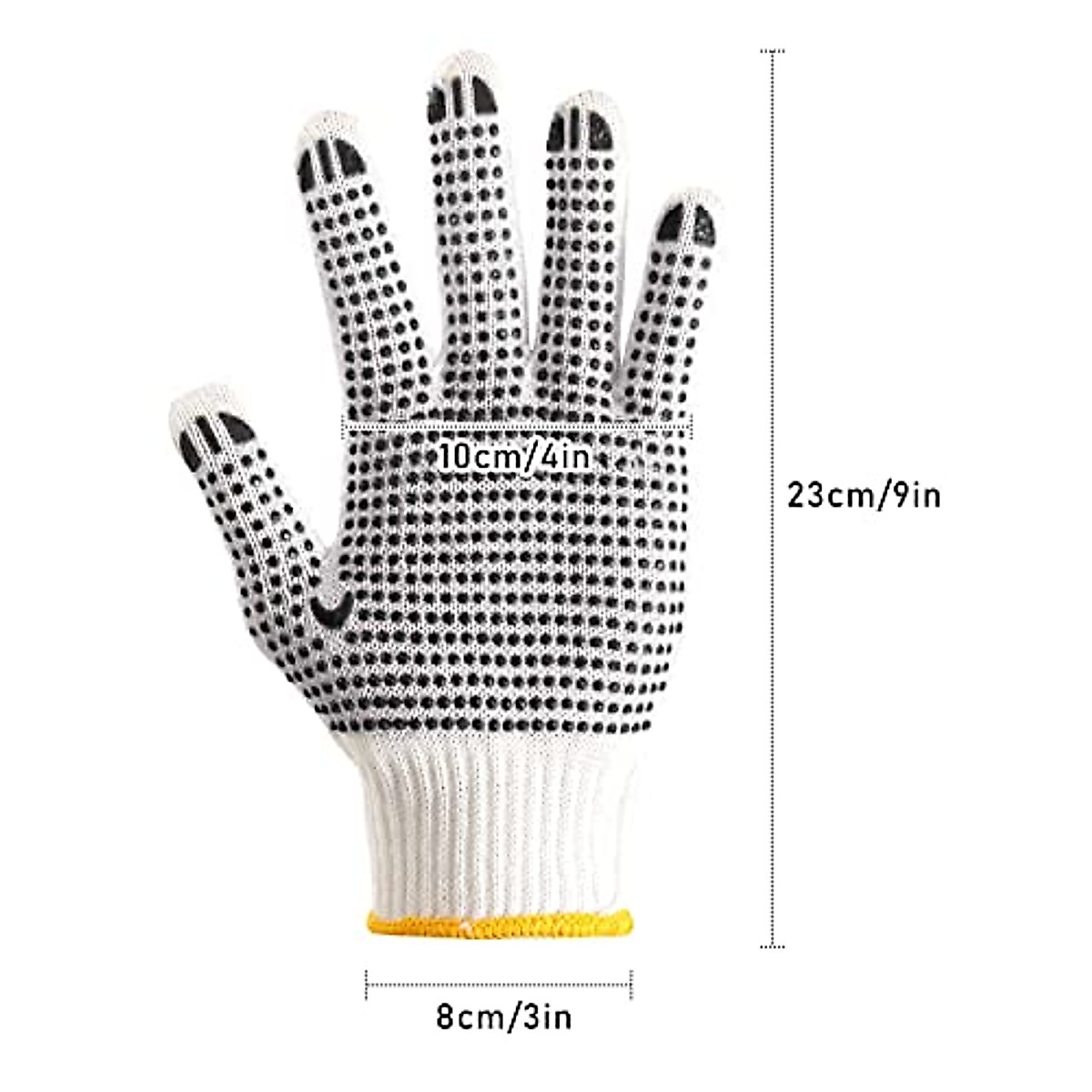 Meegoo Hand Working Gloves, 12 Pairs White Cotton Polyester Liners Gloves Safety Work Gloves for Men Women With Dots (Black, L)