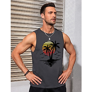 Tank Tops Men Men's Tank Shirts Mens Tank Tops Summer Graphic Palm Tree Print Beach Workout Gym Tank Tops Sleeveless Hawaiian Tank Top Men