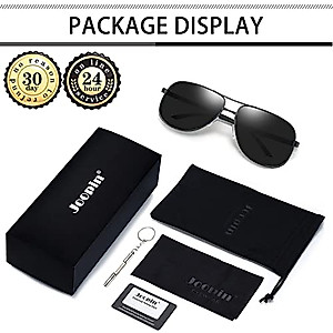 Joopin Rectangular Polarized Sunglasses for Men, Al-Mg Metal Frame Military Pilot Sun Glasses Driving UV Protection, Lightweight Shades for Men (Black)