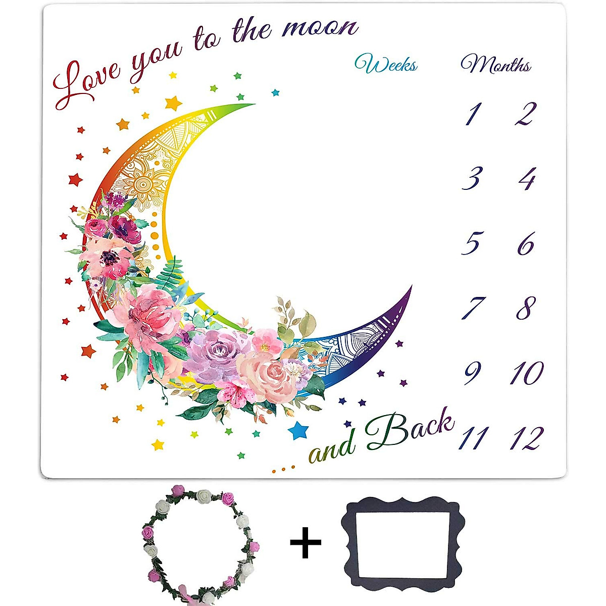 Floral Baby Month Milestone Blanket for Boy and Girl Love You to The Moon and Back Photography Blanket for Baby Shower Infants Photo Blanket for Pictures 48"x48" BTYYLU9