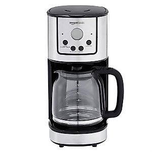 Amazon Basics Programmable Coffeemaker with Carafe and Reusable Filter, Stainless Steel, 12 Cups, Black