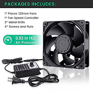 Wathai 120mm x 38mm 110V 220V AC Powered Axial Fan,12V Variable Speed Controller with AC Plug,for Receiver Xbox DVR PlayStation Component Electronics Cooling and Cabinet Ventilation