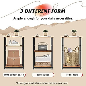 WLIVE Side Table, Small End Table, Adjustable 3-Tier Bedside Table with Sturdy Metal Frame, Tall Nightstand for Bedroom, Living Room, Sofa Table for Small Space (Rustic Brown, 1 Pack)