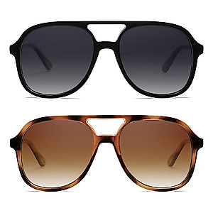 Appassal Retro Polarized Aviator Sunglasses Womens Men Vintage Double Bridge Square Sun Glasses AP3606, Black/Grey & Tortoise/Brown