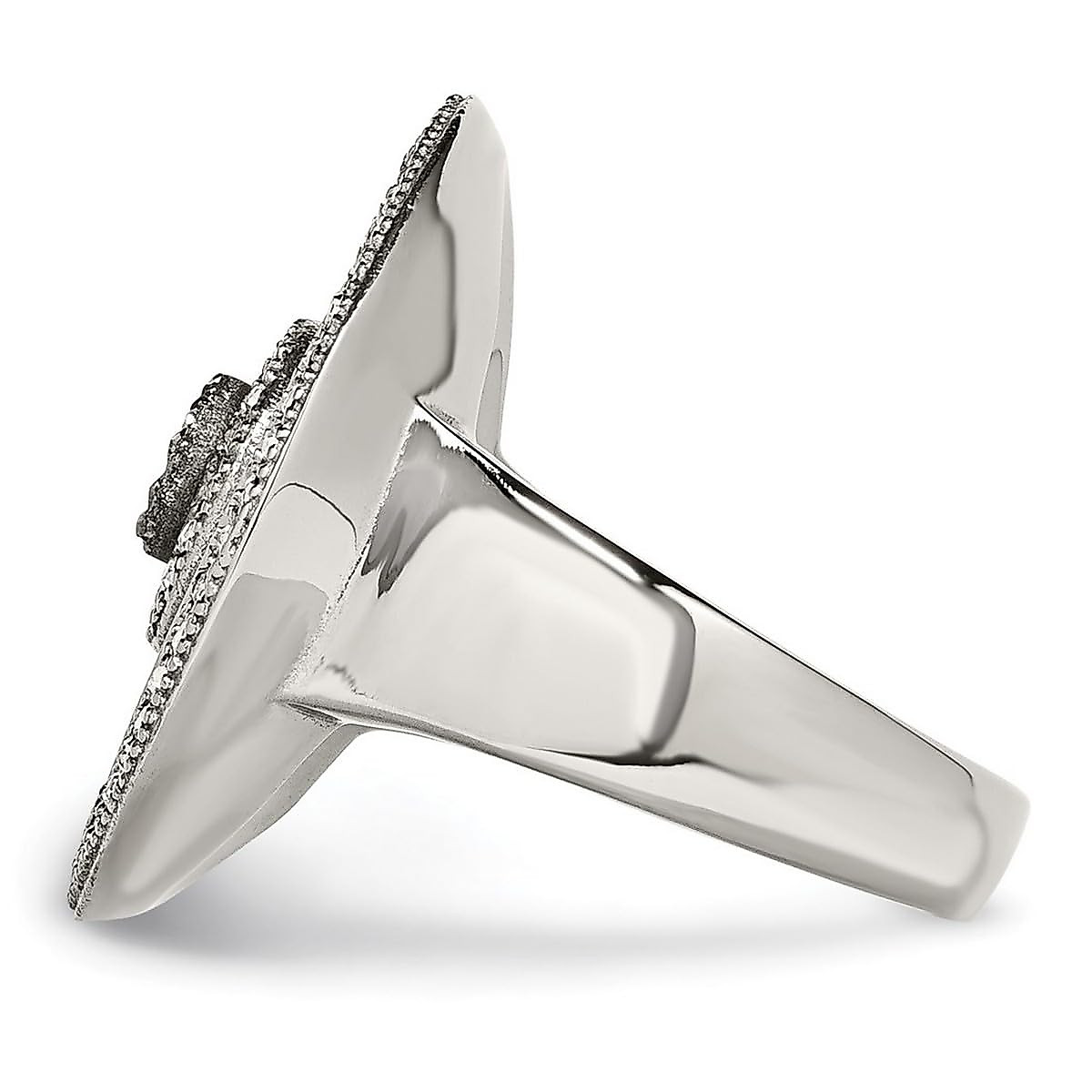 Stainless Steel Polished Simulated Mother of Pearl Druzy Quartz and Crystal Ring Size 9 Jewelry for Women