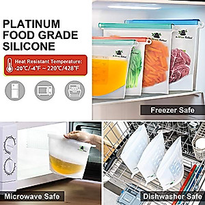 Reusable Silicone Food Storage Bags 6 Pcs [2x1.5L+4x1L] With Separate Hermetic Lid - Leak Proof Freezer Zip Lock Bags For Snack/Sandwich/Fruit/Meat/Cereal – White