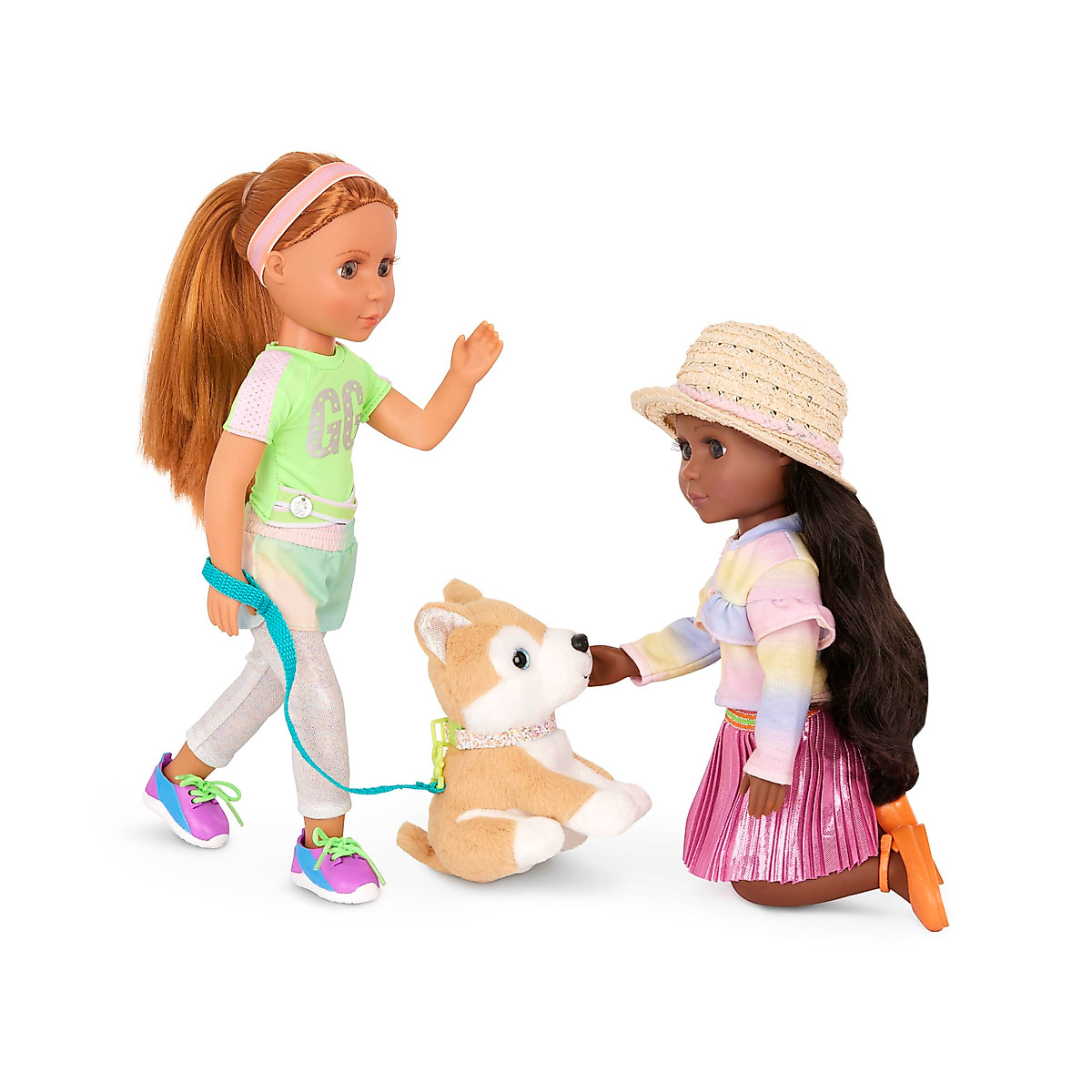 Glitter Girls – Let's Go for a Run Dog Walking Outfit with Leash, Collar, and Hair Band – 14-inch Doll Clothes and Accessories for Kids Ages 3 and Up