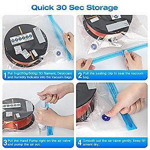 FugaCity 3D Printer Filament Storage Vacuum Bags Kit- 20 Pcs Dust Proof &Humidity Resistant Sealed Bags(13.6 ×11.8 inch) with Desiccant/Humidity Indicator/Clips/Hand Pump for Keeping Filament Dry