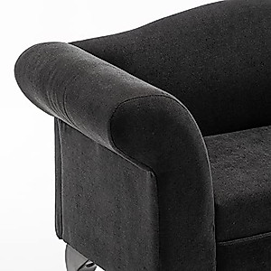 MWrouqfur 53" Mid Century Loveseat Sofa,Upholstered 2 Seater Sofa w/Tufted Back,Wood Legs,Modern Linen Fabric Love Seat Couch Chair for Small Space,Living Room Bedroom Office Apartment (Black)