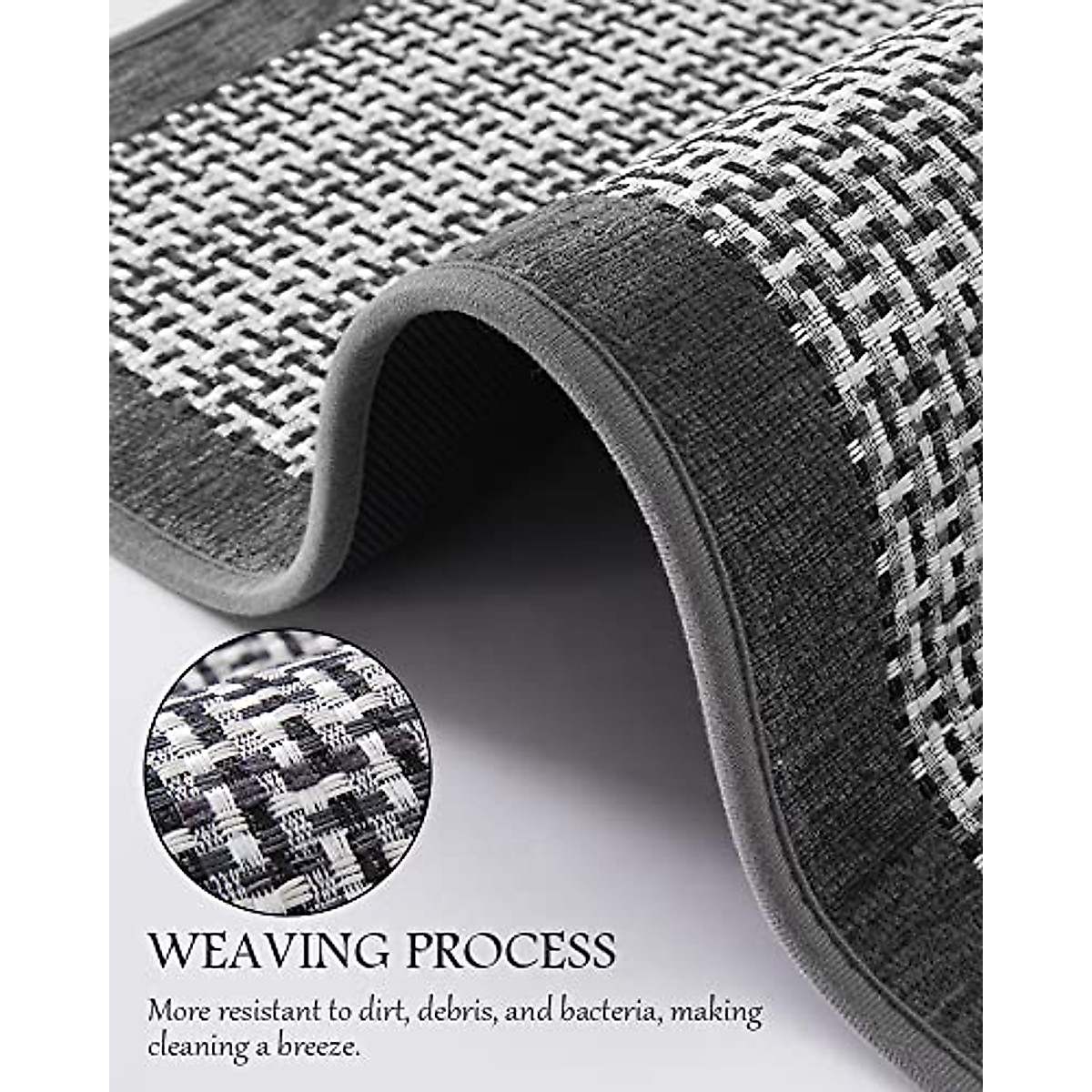 PADOOR Kitchen Rugs Mats Non Skid Washable - 20x47 Inch Kitchen Runners Farmhouse Style,Weave Floor Mats for in Front of Sink Gray