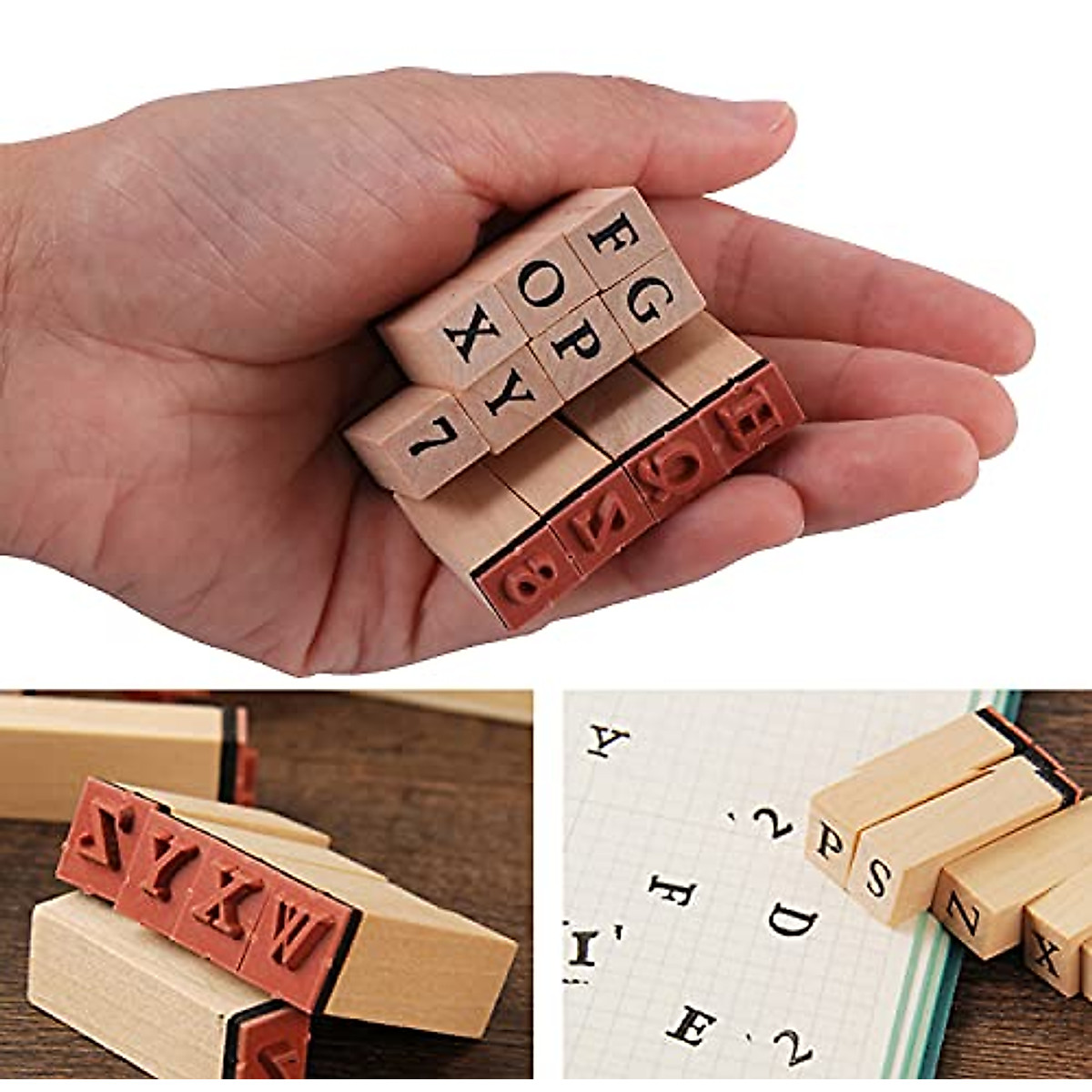 Wooden Rubber Stamps Kit, 36pcs Vintage Wooden Rubber Alphabet Letter Number Stamps Set, Craft Ink Stamp Stamper Seal Set with Wooden Storage Box - for Card Making, DIY Planner, Scrapbooking