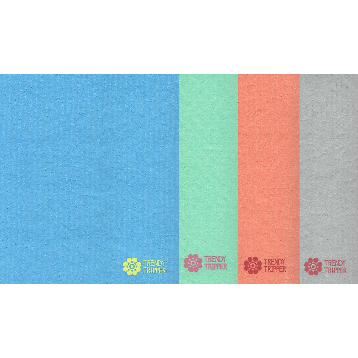 Swedish Dishcloths, Reusable Set of 4-B (FOUR) Solid Mixed Colors (Blue, Grey, Orange, Green)