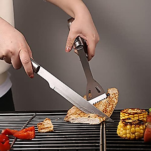 Grill Tools Set,Stainless Steel Grill Set for Men, 6pc BBQ Tools Grilling Accessories Kit with Spatula,Fork,Knife,Brush,Tongs & Carry Bag Grill Utensils Set for Outdoor Grill