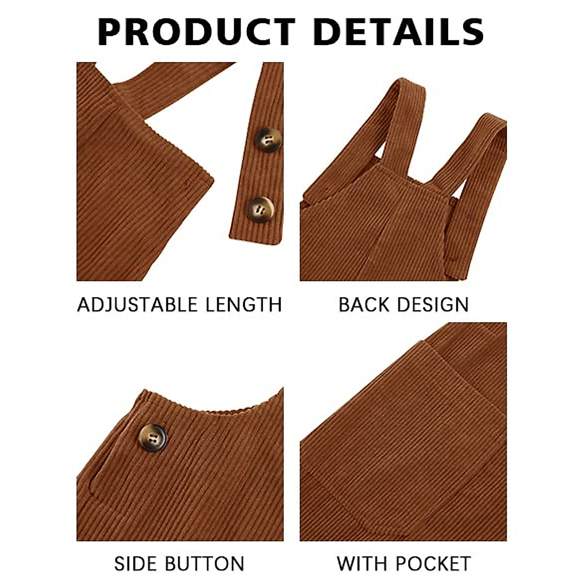 Ciaorbis Kids Girl Boy Corduroy Overall Solid One-Piece Pants with 2 Pocket Suspender Trousers 4-6Years