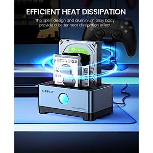 ORICO RGB Hard Drive Docking Station USB 3.2 Gen 1 Aluminum External Hard Drive Dock for 2.5''/3.5'' HDD SSD Up to 36TB Include 10Gbps Data Transfer USB-C&USB-A 2IN1 Cable -5528C3