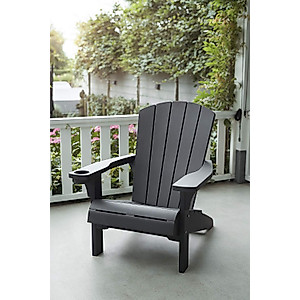 Keter Alpine Adirondack 2 Pack Resin Outdoor Furniture Patio Chairs with Cup Holder-Perfect for Beach, Pool, and Fire Pit Seating, Dark Grey