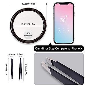 MIYADIVA 20x Magnifying Mirror with Suction Cup and Eyebrow Tweezers Kit for Women, Hair Removal Tweezers Travel Set Including High Magnification Magnified Mirror，5 Inch