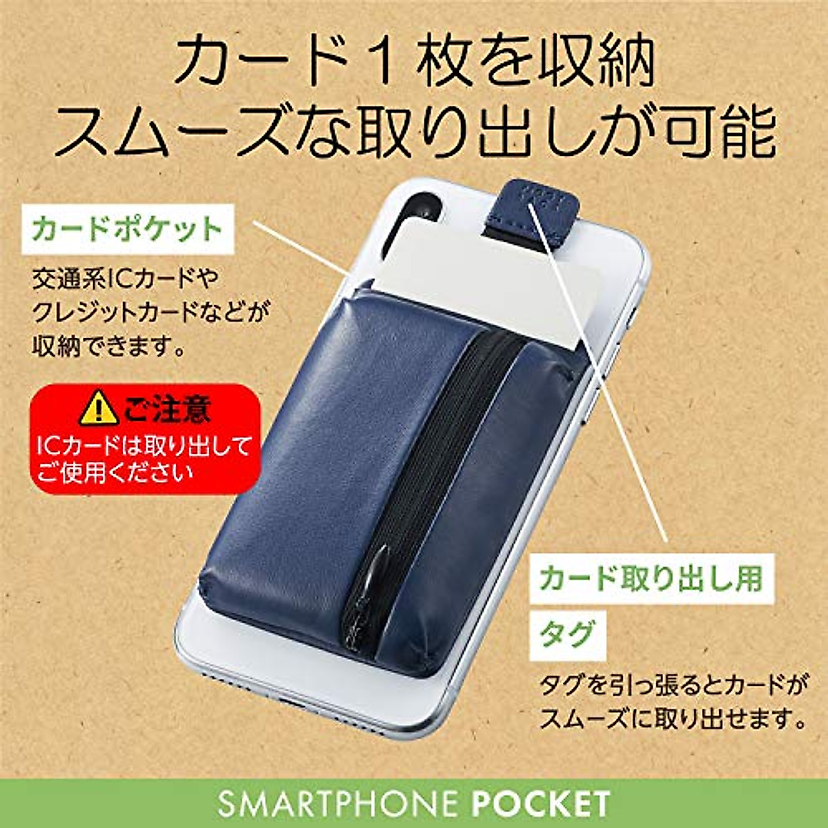 Elecom P-BPCCNV Smartphone Card Case, Back (Holds 1 Card), Coin Storage, Navy
