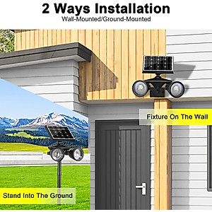 GUYULUX Always on Solar Spotlight Dusk to Dawn, Ultra Bright Patio Wall Light, 5000mAh Solar Focus Lights Outdoor, 210° Adjustable Solar Security Spot Lights Wall Mount&Stake Stand Waterproof, 1-Pack