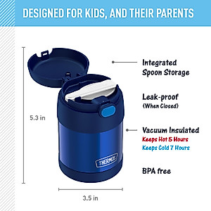 THERMOS FUNTAINER 10 Ounce Stainless Steel Vacuum Insulated Kids Food Jar with Folding Spoon, Navy