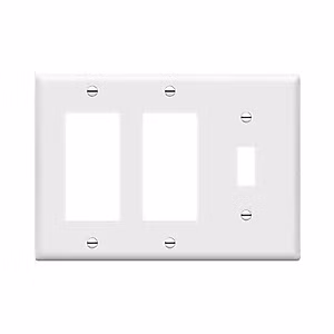 ENERLITES Combination Single Toggle/Double Decorator Rocker Outlet Wall Plate, Standard Size 3-Gang Light Switch Cover (4.5" x 6.38"), Polycarbonate Thermoplastic, UL Listed, 881132-W, White