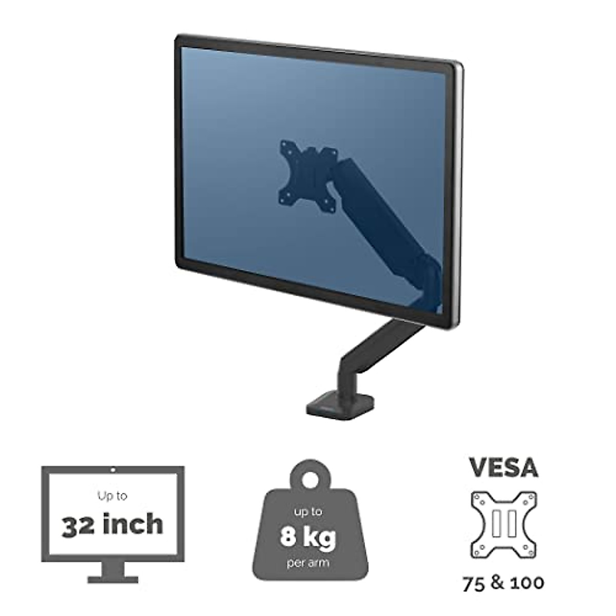 Fellowes 8043301 Platinum Series Adjustable Computer Monitor Stand for Desk with Single Monitor Arm, 32 Inch Monitor Capacity