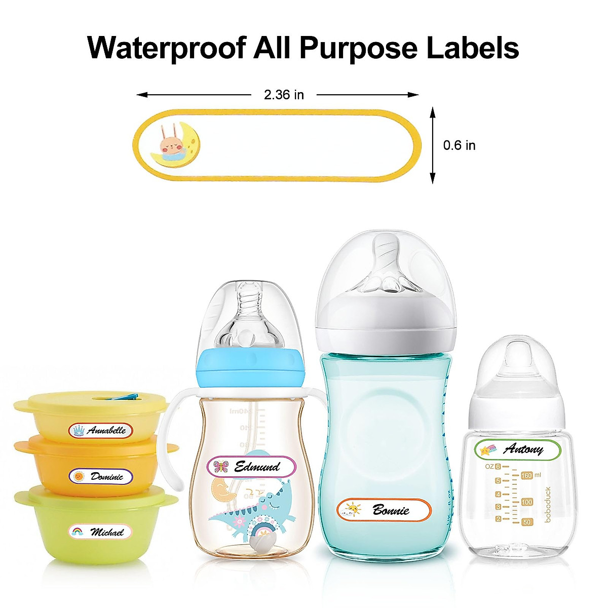 Waterproof Name Labels for Daycare - Name Stickers for Kids Stuff & School Supplies - Write on Baby Bottle Cup Labels - Dishwasher Safe - Pack of 120.