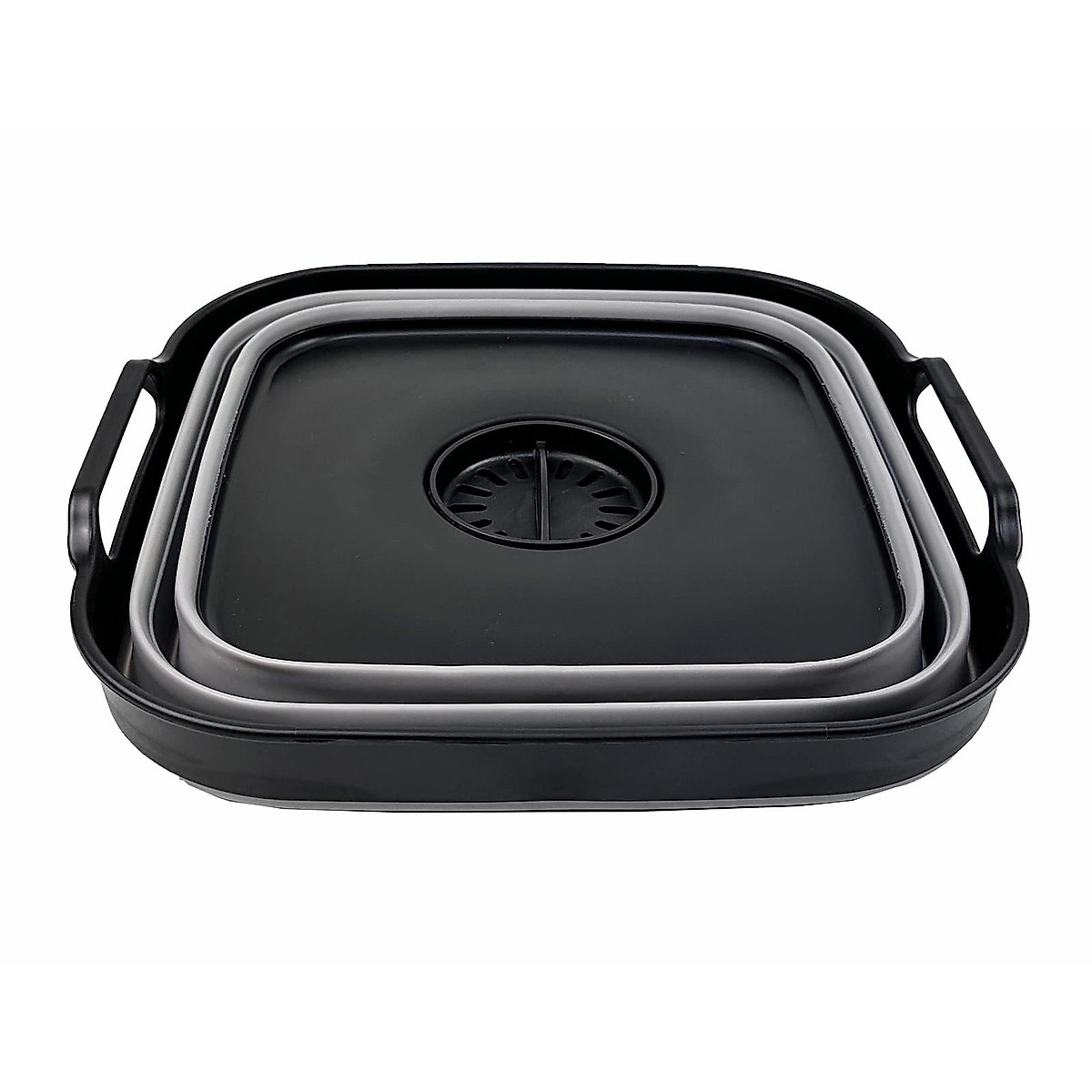 SAMMART 10L (2.64 Gallon) Collapsible Dishpan with Draining Plug - Foldable Washing Basin - Portable Dish Washing Tub - Space Saving Kitchen Storage Tray (Black/Alloy Grey)