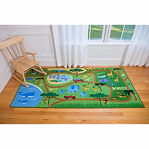 Wildkin Kids Educational Play Rug for Boys and Girls, Features Skid-Proof Backing and Serged Borders, Play Rugs Measures 80 x 39 Inches with Durable Nylon Material, Olive Kids (Dinosaur Land)