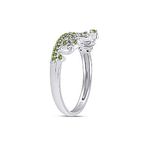AFFY Round Cut Simulated Peridot Princess Crown Ring in 14k White Gold Over Sterling Silver