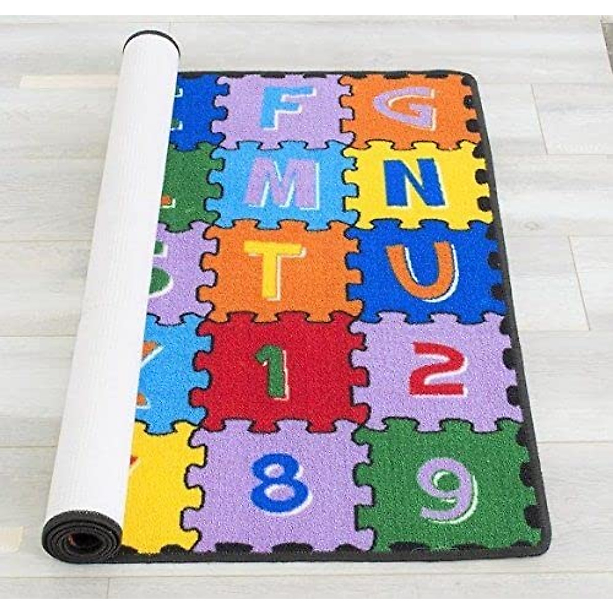 Mybecca Kids Rug ABC Puzzle Area Rug Educational Alphabet Letter & Numbers 8 x 11-Non Slip Gel Backing Size approximate: 7' feet 2" inch by 10' ft (7'2" X 10')
