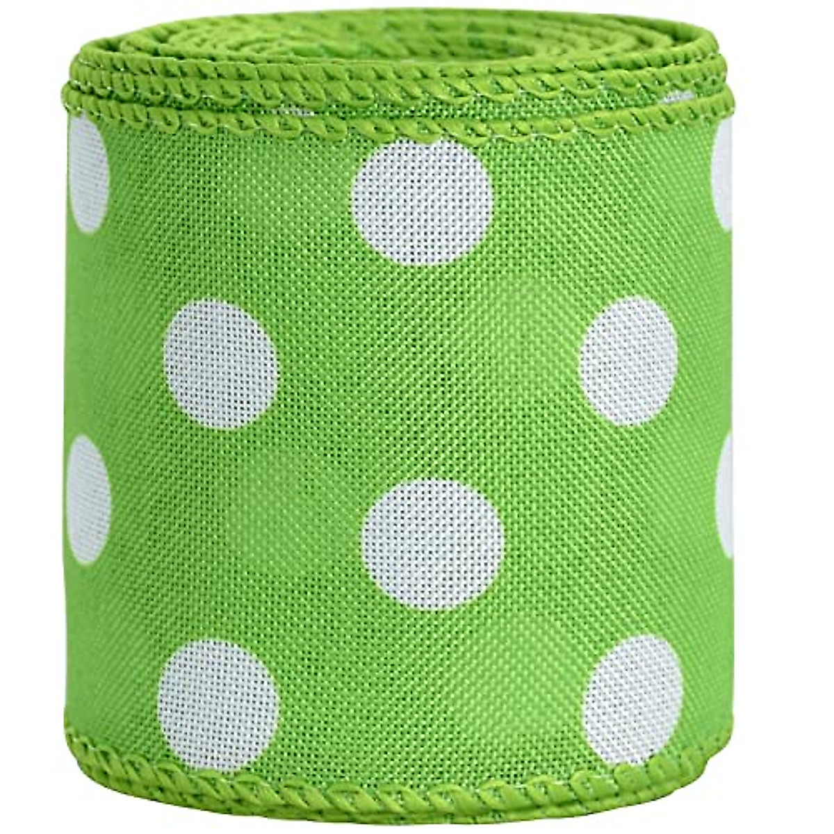 TONIFUL 2.5 Inch Wired Edge Ribbon, Green Polka Dots Burlap Ribbon, Summer Spring Wired Ribbon, for Gift Wrapping, Wreath Bows Making, Crafts Home Decoration, Easter Decor（Green，6yds）