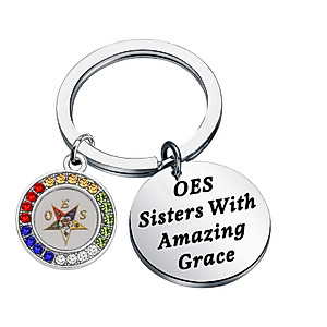MYOSPARK The Eastern Star Inspired Gift Sorority Jewelry Sorority Sister with Amazing Grace Keychain Sisterhood Gift(OES sister KC)