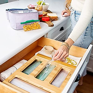 HappyHome Storage Bag Organizer for Kitchen Drawer - Sturdy & Stylish Bamboo Baggie Organizer - Fits Any Brand Gallon, Slider Quart, Sandwich & Snack - Plastic Bag Organizer with Wall Mount Hardware